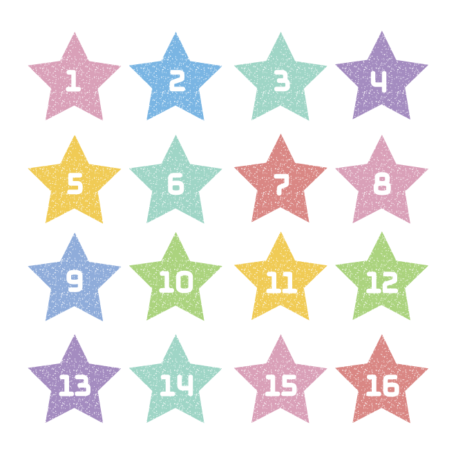 星型で おしゃれ！数字（ナンバー）スタンプ（パステルカラー）イラスト | 商用フリー(無料)のイラスト素材なら「イラストマンション」