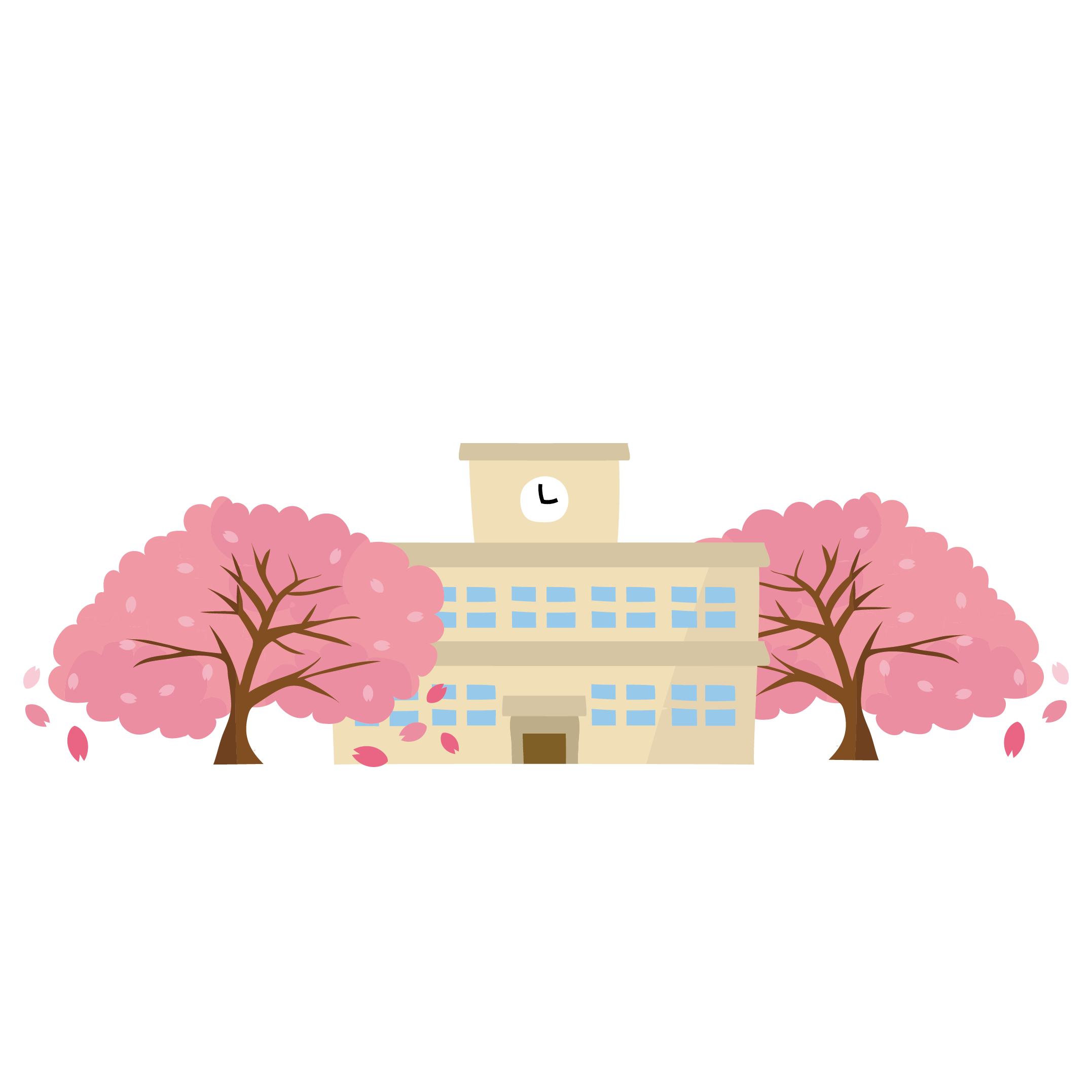 卒業式の日の学校と桜の フリー イラスト | 商用フリー(無料)のイラスト素材なら「イラストマンション」